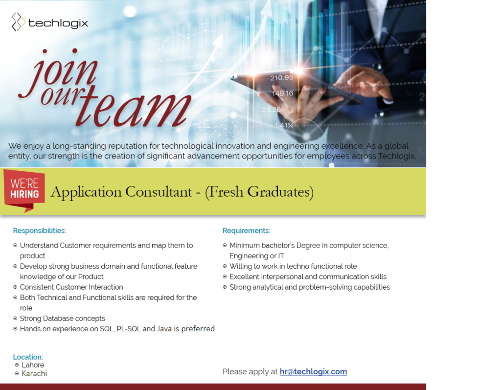 Job Ad – Application Consultant Techlogix – Financial Aid and Career Services